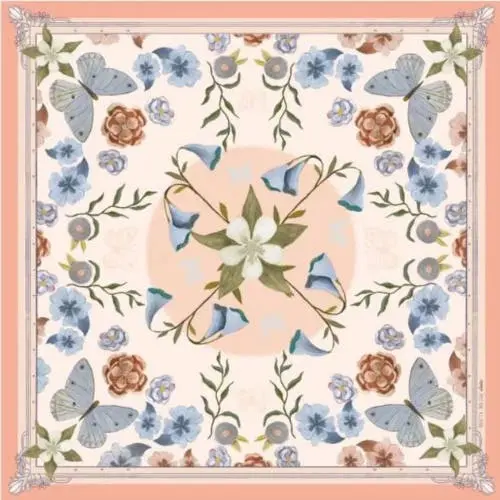 MATTY MILLER STUDIO 100% Silk Scarf Columbineflowers And Butterflies - 35 X 35"